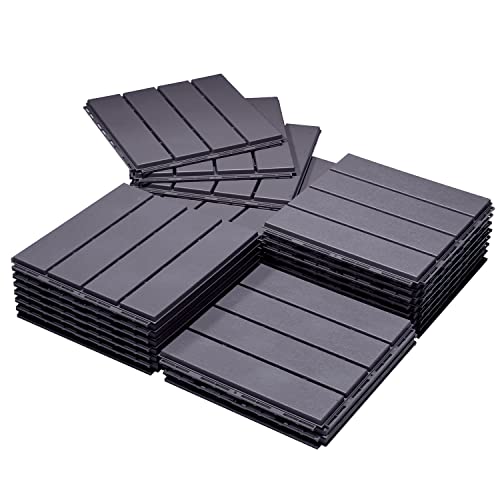 LYMJARD Interlocking Deck Tiles, 27 Pack Plastic Outdoor Flooring, 12"x12" Weatherproof Patio Tiles for Outside Balcony Garden Poolside Pathway Brownish Grey