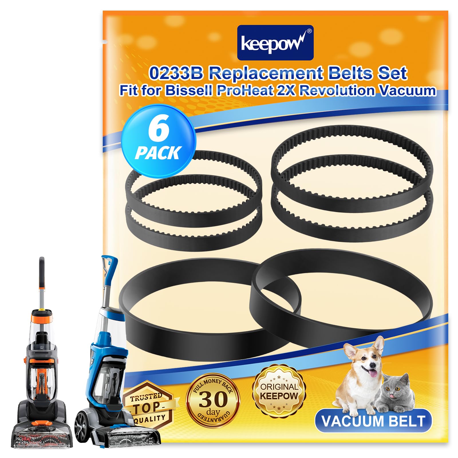 KEEPOW Replacement Belt Set Compatible with Bissell ProHeat 2X Revolution Models 1548 1550 1551 35799 Compare to Parts #1606418 & 1606419 & 1606428 6 Pack