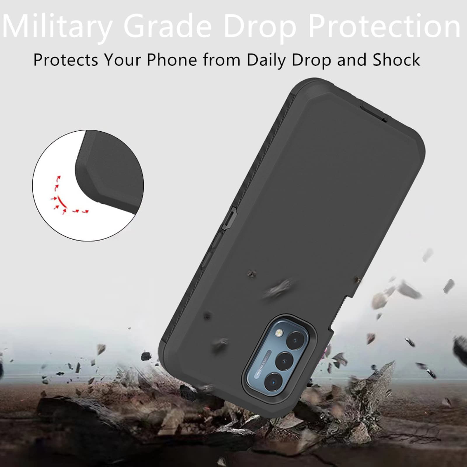 TIOZOLY for Oneplus Nord N200 5G Case, Heavy Duty Protective Case Dustproof Shockproof Protection 3 in 1 Rugged Phone Cover for Oneplus Nord N200 5G (Black)