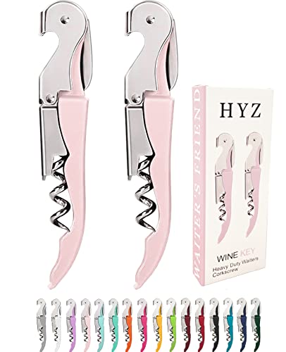 Waiter Corkscrew Wine Opener 2-Pack Pink, HYZ Professional Wine Key for Servers, Bartender with Foil Cutter, Manual Wine Bottle Opener Double Hinged