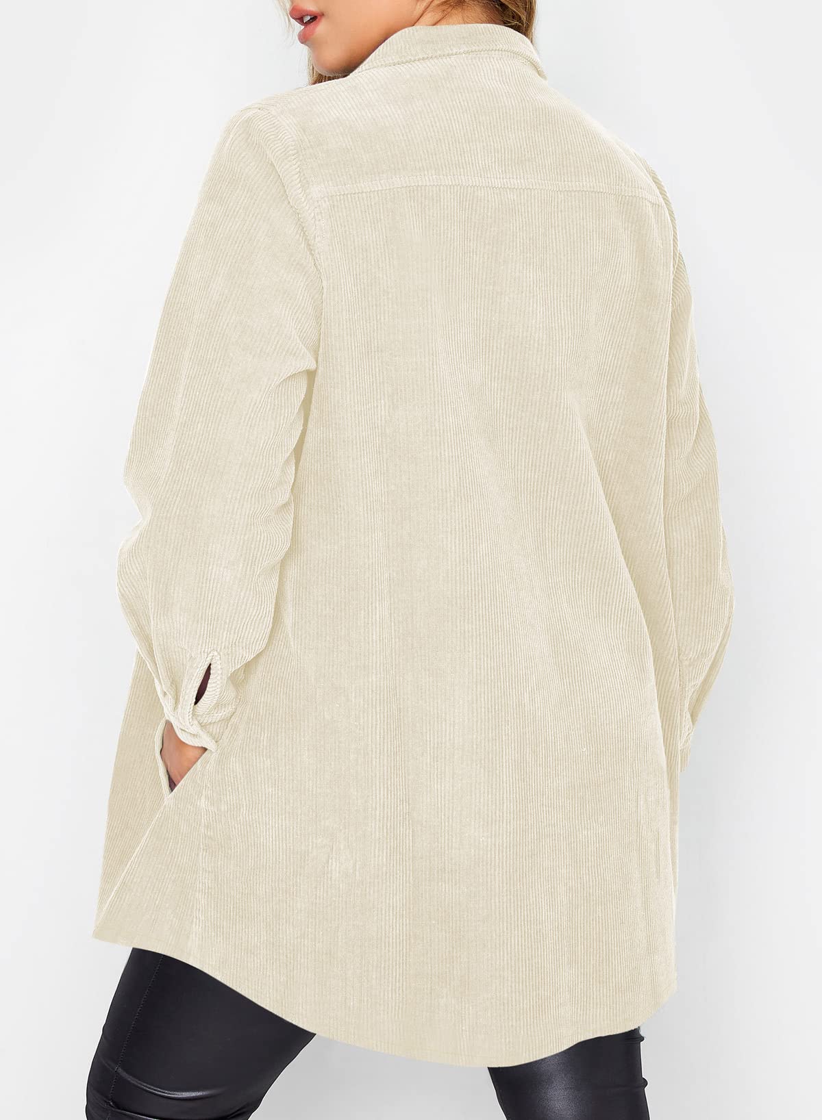Eytino Womens Plus Size Shacket Jacket Oversize Long Sleeve Button Down Corduroy Boyfriend Shirts,4X Apricot