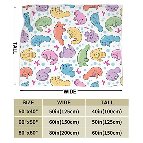 Cute Manatee Colorful Pattern Blanket Throw Blanket Soft Warm Lightweight Cozy Plush Blanket for Bedroom Living Rooms Sofa Couch Bed Gifts 50"X40"