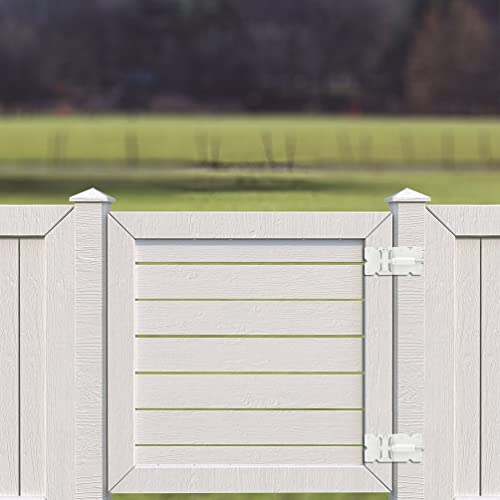 Heavy Duty Self Closing Gate Hinges Hardware Kit for Wooden Vinyl Fence 90 Degree Adjustable Gate Hinges Hardware Kit for Metal Gates with 22 Durable Screws and Swing Adjuster Tool, 2 Pack, White