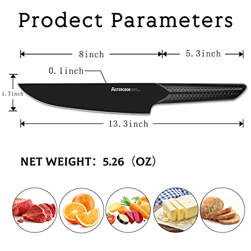 Astercook Chef Knife, 8 Inch Pro Kitchen Knife Dishwasher Safe, High Carbon German Stainless Steel Chef's Knives with Ergonomic Handle, Elegant Black, Best Gifts