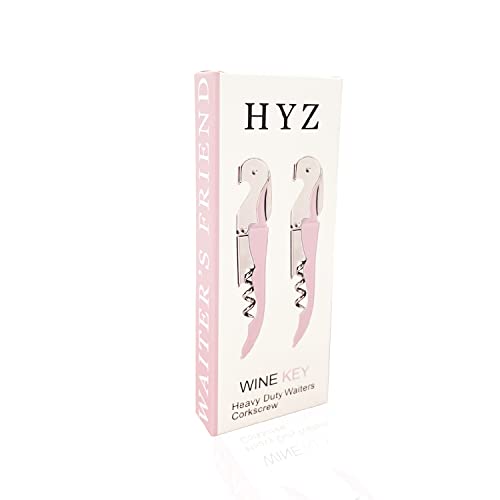 Waiter Corkscrew Wine Opener 2-Pack Pink, HYZ Professional Wine Key for Servers, Bartender with Foil Cutter, Manual Wine Bottle Opener Double Hinged