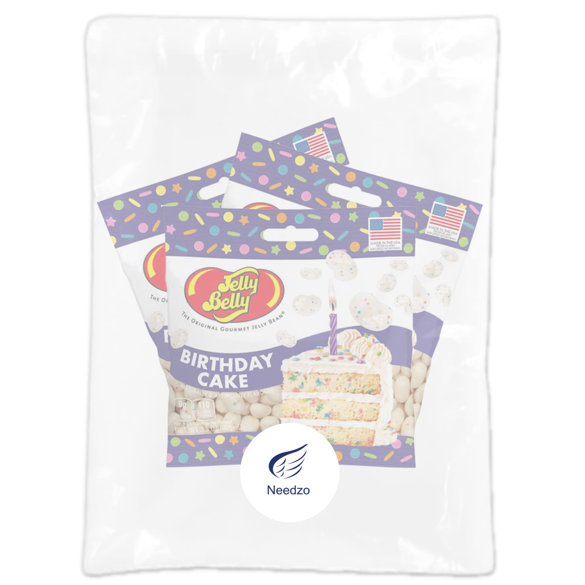 Needzo Birthday Cake Flavored Jelly Beans, Celebration Kit Gourmet Chewy Candy for Boys or Girls, Shareable Bagged Candies, Pack of 3, 3.5 Ounces