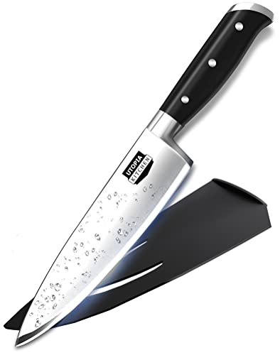 Utopia Kitchen 8 inch Chef Knife Cooking Knife Carbon Stainless Steel Kitchen Knife with Sheath and Ergonomic Handle - Chopping Knife for Professional Use (Black)