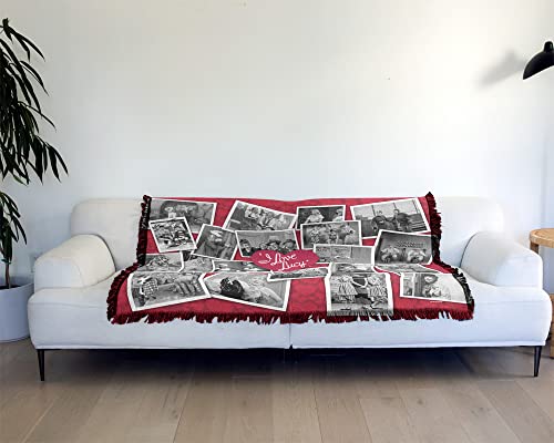 LOGOVISION I Love Lucy Blanket, 50"x60" Time After Time Woven Tapestry Cotton Blend Fringed Throw