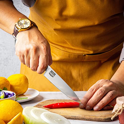 Utopia Kitchen 8 inch Chef Knife Cooking Knife Carbon Stainless Steel Kitchen Knife with Sheath and Ergonomic Handle - Chopping Knife for Professional Use (Black)