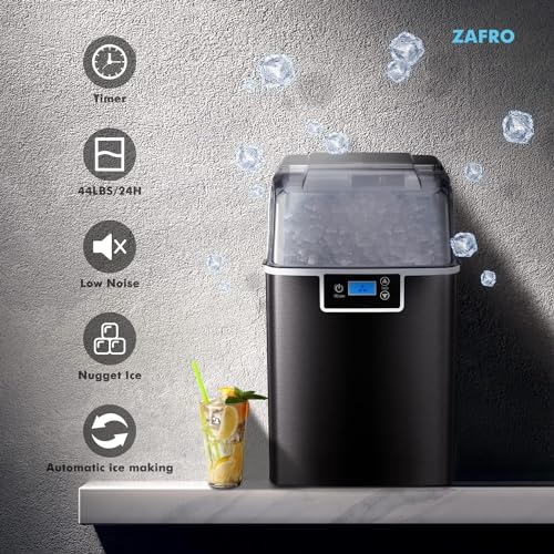 Nugget Ice Maker Countertop Ice Machine with Soft & Chewable Pellet Ice Portable Self-Cleaning Compact Ice Machine, 44LBS/24H Whit Ice Scoop and Ice Basket Decor for Your Kitchen/Office/Bar/Party