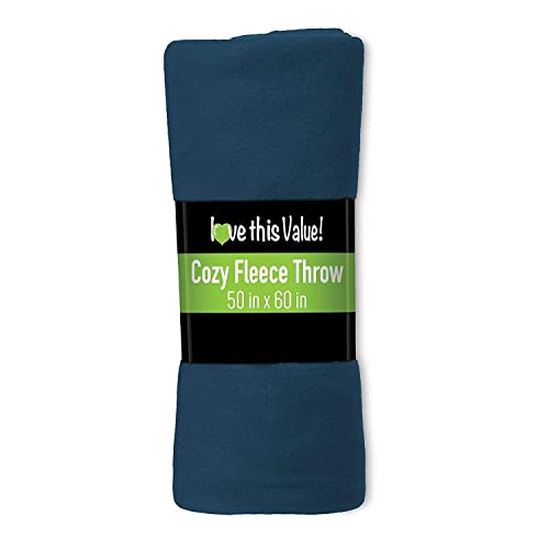 Imperial Home 50x60 Soft Fleece Throw Blanket, Throw Blanket for Couch, Travel, Bed, Room, Travel Essentials, Fleece Travel Blanket, Lightweight Blanket, Fall Blankets & Throws, Cozy Blanket (Navy)