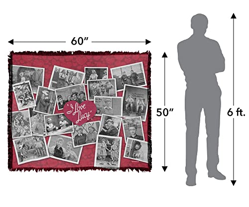 LOGOVISION I Love Lucy Blanket, 50"x60" Time After Time Woven Tapestry Cotton Blend Fringed Throw