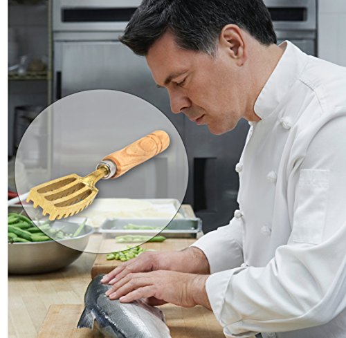 Kwizing Made in Japan [Extra Large] Fish Scaler Brush with Brass Serrated Sawtooth and Ergonomic Wooden Handle - Easily Remove Fish Scales Without Fuss Or Mess - Handcrafted by Japanese Artisans