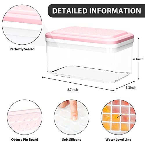Silicone Ice Cube Tray with Lid and Bin for Freezer, 56 Nugget Ice Tray with Cover, Container, Scoop, Stackable Flexible Safe Ice Cube Trays, BPA Free (Pink)