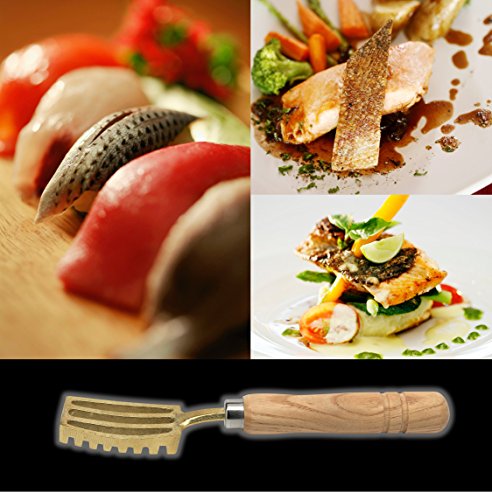 Kwizing Made in Japan [Extra Large] Fish Scaler Brush with Brass Serrated Sawtooth and Ergonomic Wooden Handle - Easily Remove Fish Scales Without Fuss Or Mess - Handcrafted by Japanese Artisans