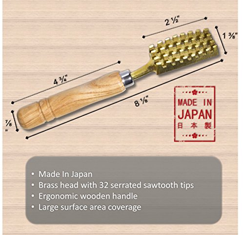 Kwizing Made in Japan [Extra Large] Fish Scaler Brush with Brass Serrated Sawtooth and Ergonomic Wooden Handle - Easily Remove Fish Scales Without Fuss Or Mess - Handcrafted by Japanese Artisans