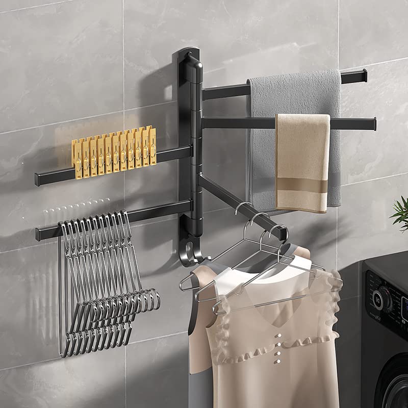 Towel Bar, Upgraded Swivel Towel Rack Aviation Aluminium Four in ONE Towel Racks for Bathroom Space Saving Swing Out 180° Rotation Towel Hanger Holder Wall Mount White (2 Arms)