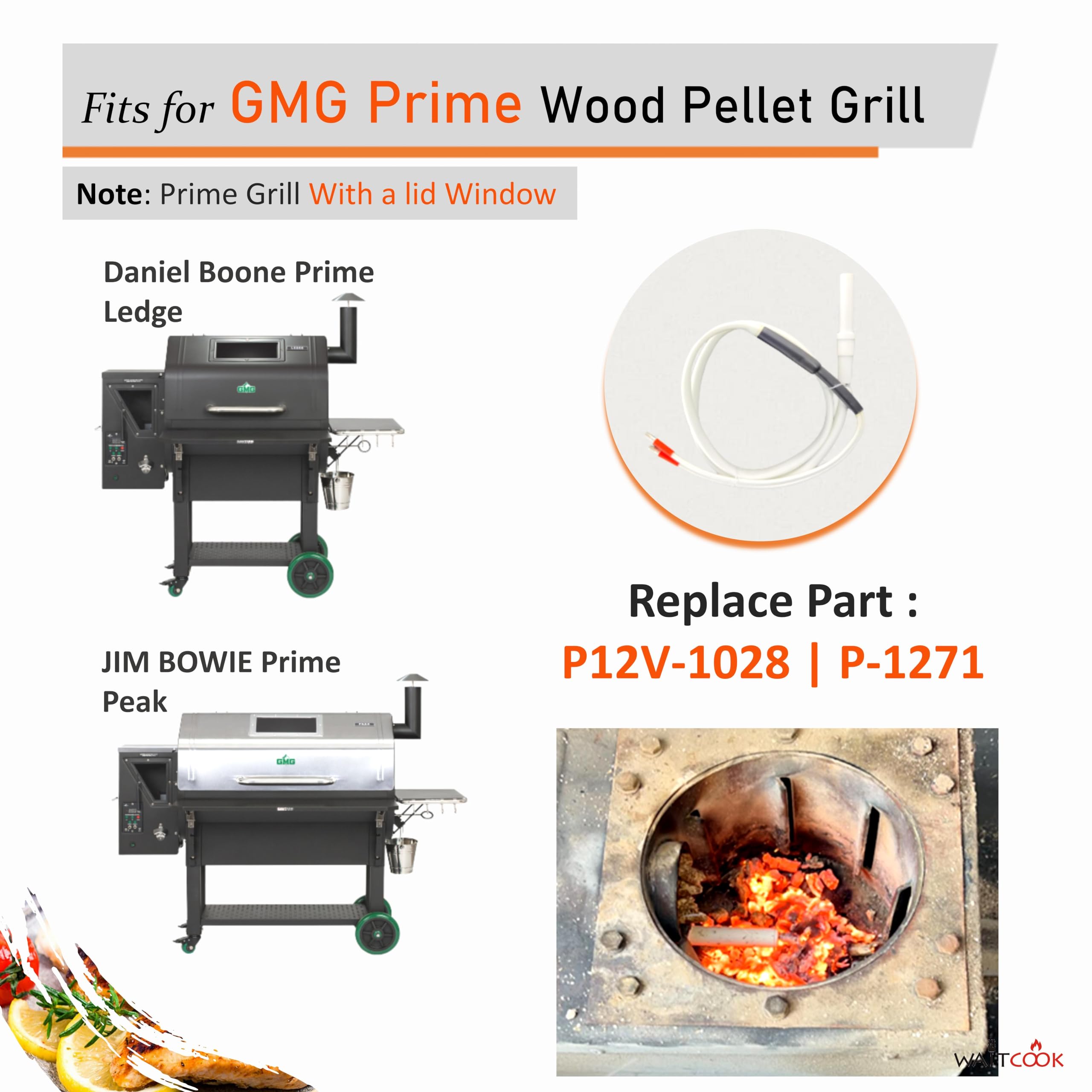 WAITCOOK 12V Prime Hot Rod Igniter for Green Mountain Daniel Boone Prime and Jim Bowie Prime Model, Ledge and Peak Pellet Grill Prime 12 Volt Ignitor Replacement Parts