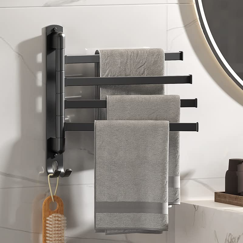Towel Bar, Upgraded Swivel Towel Rack Aviation Aluminium Four in ONE Towel Racks for Bathroom Space Saving Swing Out 180° Rotation Towel Hanger Holder Wall Mount White (2 Arms)