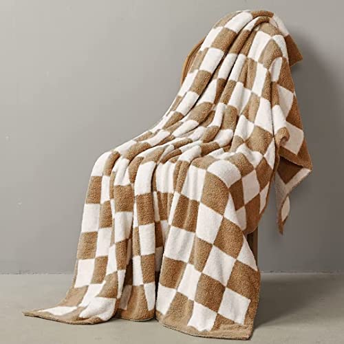 Yizheer Double Sided Checkerboard Grid Cozy Luxury Throw Blankets Warmer Soft Reversible Microfiber Bed Couch Blanket, 51''x63'',Brown