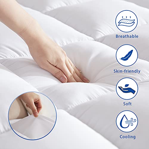 SINWEEK Dual Layer 4 Inch Memory Foam Mattress Topper, Queen Size, 2 Inch Gel Memory Foam Plus 2 Inch Extra Thick Pillowtop Cover, Pressure Relieve Soft Mattress Pad
