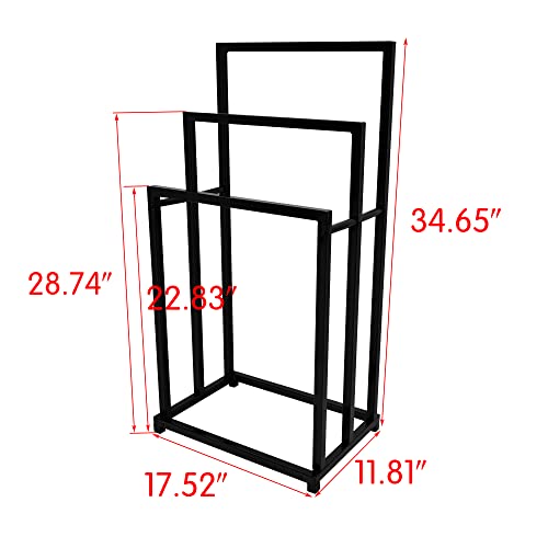 HAHRIR Black Metal 3-Tiers Stainless Steel Towel Racks ,Freestanding Towel Holder for Bathroom Accessories Organizer，for Bath Storage & Hand Towels&Washcloths& Blanket Rack