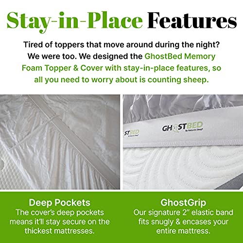 GhostBed 3 Inch Cooling Gel Memory Foam Mattress Topper - Waterproof Cover, Protector & Topper in One, Queen