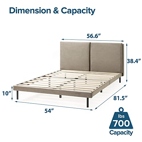 ZINUS Taylor Velvet Upholstered Platform Bed Frame with Split Headboard, Velvet Bed Frame, No Box Spring Needed, Easy Assembly, Latte, Full