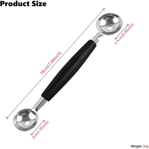 Double-Sided Fruit Melon Baller Spoon, 2 in 1 Stainless Steel Melon Ballers Melon Scoop for Watermelon Cantaloupe Ice Cream,18cm, Black/Silver