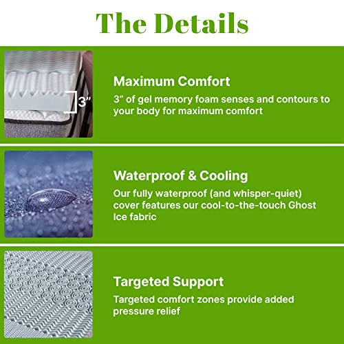 GhostBed 3 Inch Cooling Gel Memory Foam Mattress Topper - Waterproof Cover, Protector & Topper in One, Queen
