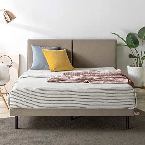 ZINUS Taylor Velvet Upholstered Platform Bed Frame with Split Headboard, Velvet Bed Frame, No Box Spring Needed, Easy Assembly, Latte, Full