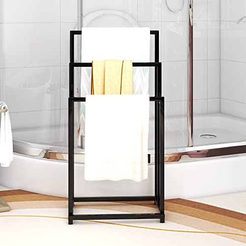 HAHRIR Black Metal 3-Tiers Stainless Steel Towel Racks ,Freestanding Towel Holder for Bathroom Accessories Organizer，for Bath Storage & Hand Towels&Washcloths& Blanket Rack