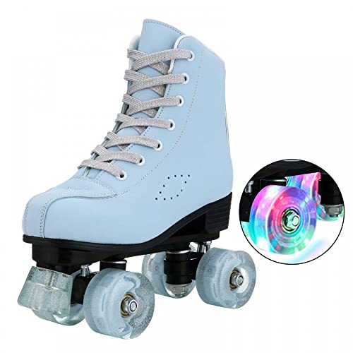 XUDREZ Roller Skates for Women Girls, SkyBlue Premium Frosted Material Roller Skates, Classic Double-Row High-top Roller Skates for Beginner, Indoor Outdoor Roller Skates (Women US: 8.5)