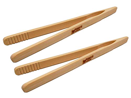 Weber's Wonders Set Of 2 Reusable Bamboo Toast Tongs - Wooden Toaster Tongs For Cooking & Holding - 8 Inch Long - Ideal Kitchen Utensil For Cheese Bacon Muffin Fruits Bread - Ultra Grip - Eco-friendly