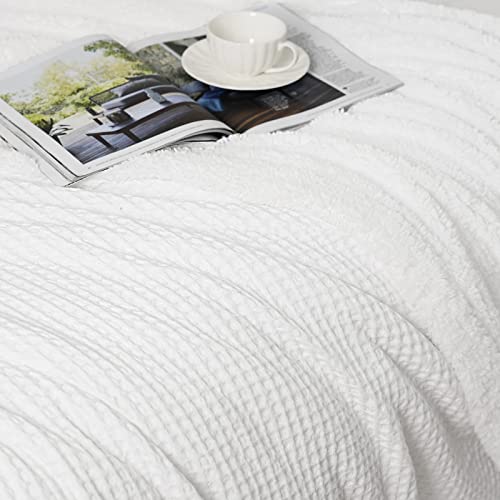 PHF Waffle Sherpa Blanket King Size, Luxury Warm Plush Flannel Blanket for Winter, No Shed No Pilling Cozy Soft Waffle Weave Fleece Blanket for Bed and Couch, White, 104x90 Inches