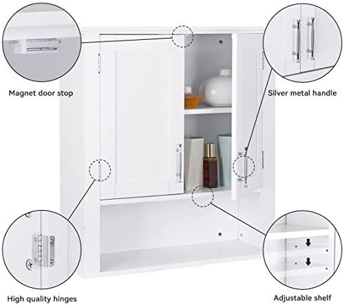 LEMY 2-Door Bathroom Surface Mount Medicine Cabinet, Wood Hanging Cabinet with Adjustable Shelves & Open Storage Over The Toilet for Bathroom Kitchen Bedroom
