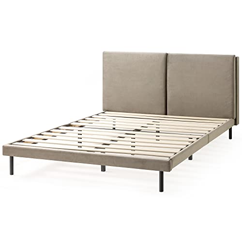 ZINUS Taylor Velvet Upholstered Platform Bed Frame with Split Headboard, Velvet Bed Frame, No Box Spring Needed, Easy Assembly, Latte, Full