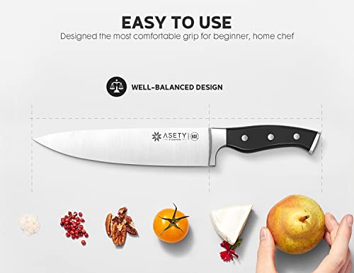 ASETY Kitchen Knife Set with Block, NSF Certified 15 PCS Professional Chef Knife Set with Knife Sharpener, German Stainless Steel Full Tang Knife Block Set, Gift for Men I Women