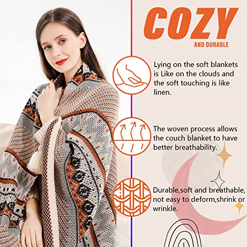 SahSahCasa Bohemian Knitted Throw Blanket wiz Tassels, Brown Throw Blanket for Sofa, Couch, Bed, Camping, Bohemian Decor for Room, Bedroom, Living Room