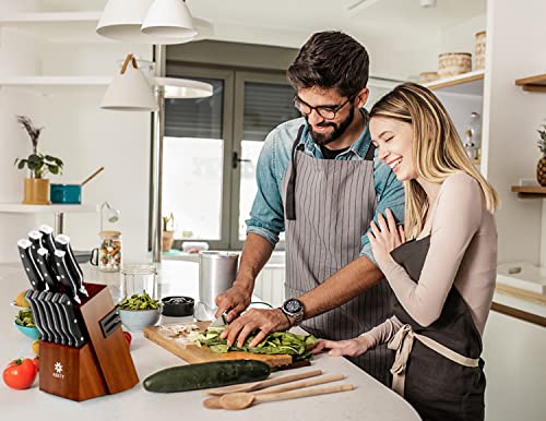 ASETY Kitchen Knife Set with Block, NSF Certified 15 PCS Professional Chef Knife Set with Knife Sharpener, German Stainless Steel Full Tang Knife Block Set, Gift for Men I Women