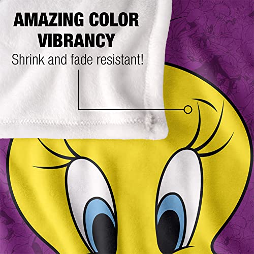 Looney Tunes Blanket, 50"x60", Tweety Bird Character Silky Touch Super Soft Throw