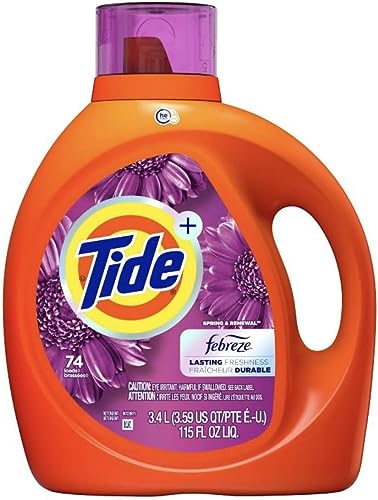 Tide Plus Febreze Freshness He Turbo Clean Laundry Detergent Liquid Soap, Spring & Renewal, 115 Fl Oz, 74 Loads