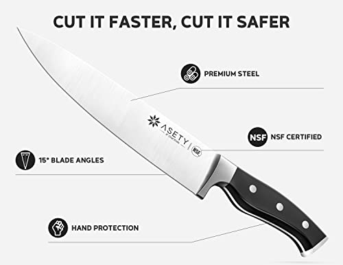 ASETY Kitchen Knife Set with Block, NSF Certified 15 PCS Professional Chef Knife Set with Knife Sharpener, German Stainless Steel Full Tang Knife Block Set, Gift for Men I Women