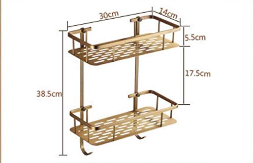 LUDSUY Bathroom Accessories,Wall Mounted Strong Brass Antique Shower Shampoo Shelf Basket Holder∕Fashion Bathroom Dual Shelf