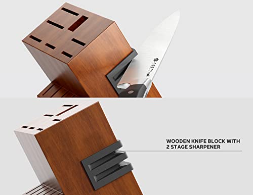 ASETY Kitchen Knife Set with Block, NSF Certified 15 PCS Professional Chef Knife Set with Knife Sharpener, German Stainless Steel Full Tang Knife Block Set, Gift for Men I Women
