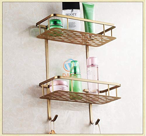 LUDSUY Bathroom Accessories,Wall Mounted Strong Brass Antique Shower Shampoo Shelf Basket Holder∕Fashion Bathroom Dual Shelf