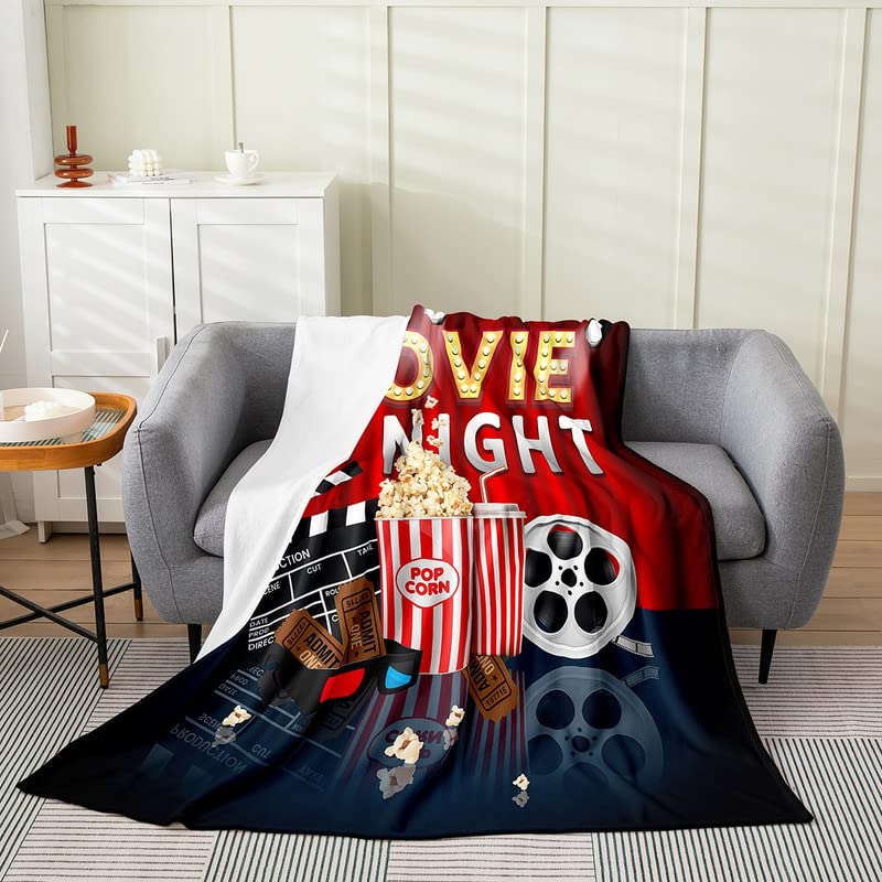 Movie Night Plush Throw Blanket, for Theater Cinema Poster Flannel Fleece Blanket Old Fashion Home Decor All Season,Bed Blanket Room Decor Popcorn Snacks 40"x50"
