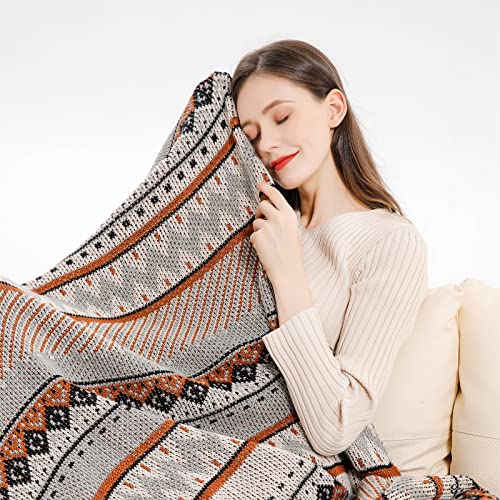SahSahCasa Bohemian Knitted Throw Blanket wiz Tassels, Brown Throw Blanket for Sofa, Couch, Bed, Camping, Bohemian Decor for Room, Bedroom, Living Room