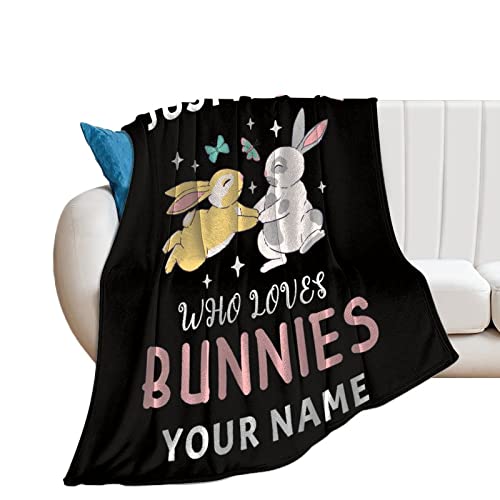 Custom Bunny Blanket Gifts for Girls Boys Teens, 40"*50" Cute Rabbit Flannel Lightweight Fleece Soft Cozy Throws, Bed Blanket for Couch Sofa Living Room