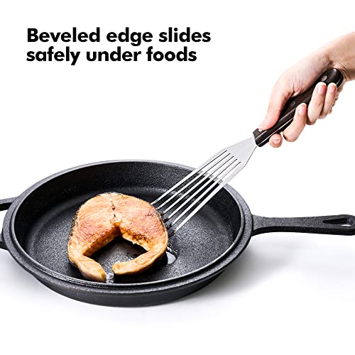 Rainspire Fish Spatula Stainless Steel for Nonstick Cookware, Slotted Fish Turner Spatula with Sloped Head Design, Metal Spatula Griddle Spatula For Flipping Delicate Food, Fish, Egg, Patties, Fries